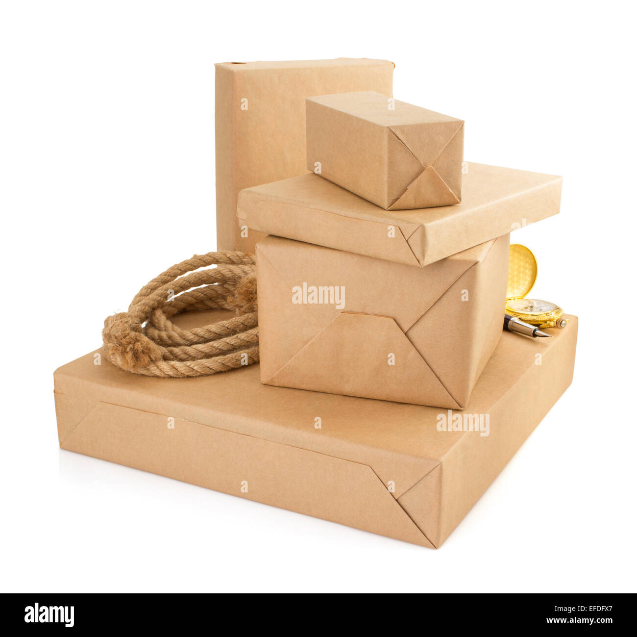 parcels boxes isolated on white background Stock Photo - Alamy