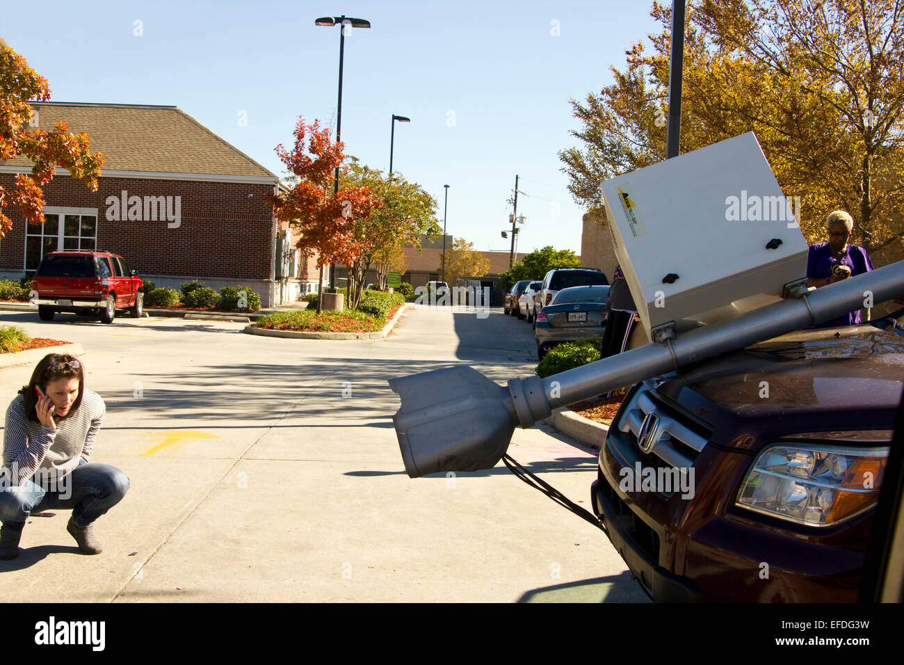 Auto accident, SUV hit utility pole Stock Photo - Alamy