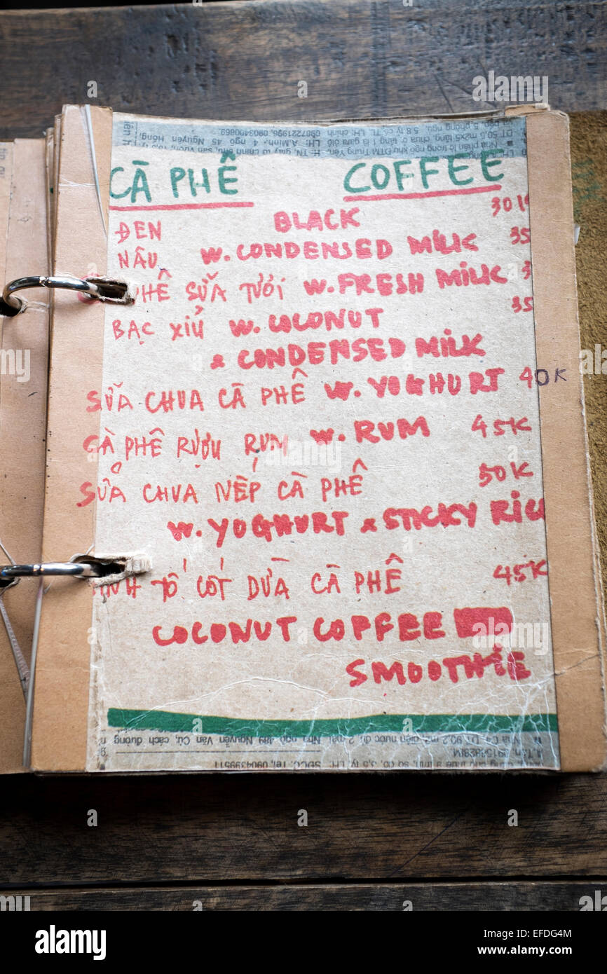 Cong Caphe Cafe Bar Menu in Hanoi Vietnam Stock Photo - Alamy