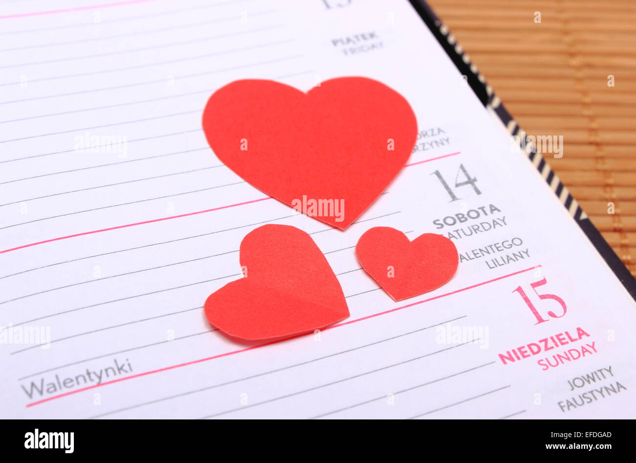 Red hearts for valentines on calendar, detail and concept for ...