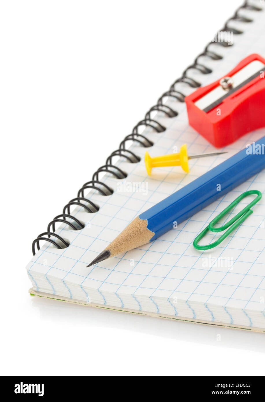 checked notebook isolated on white background Stock Photo - Alamy