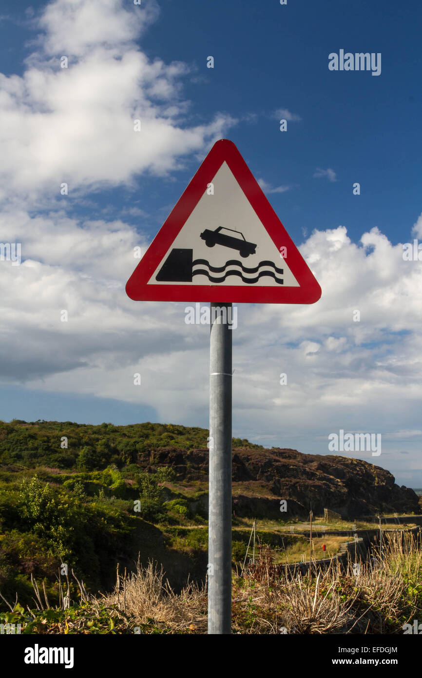 Car going off edge of land into water. United Kingdom triangular ...