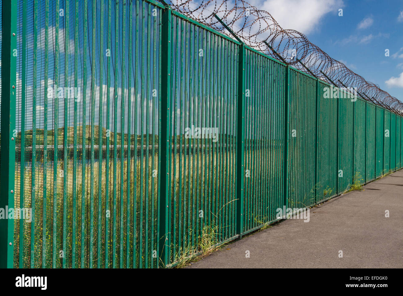 Boundary area of ferry terminal. Fence and Razor wire. Dunkirk, France ...