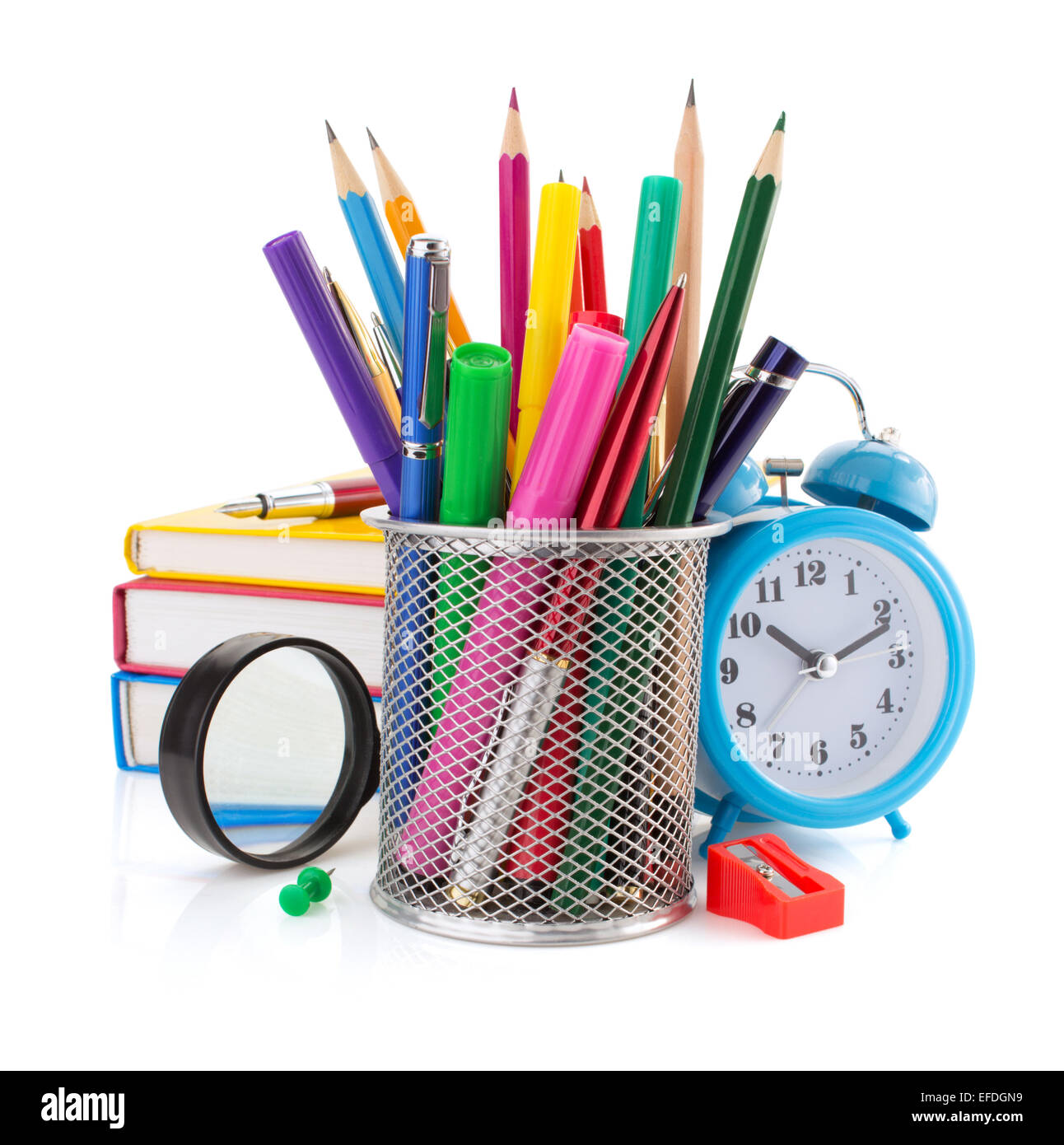 holder basket and office supplies isolated on white background Stock ...