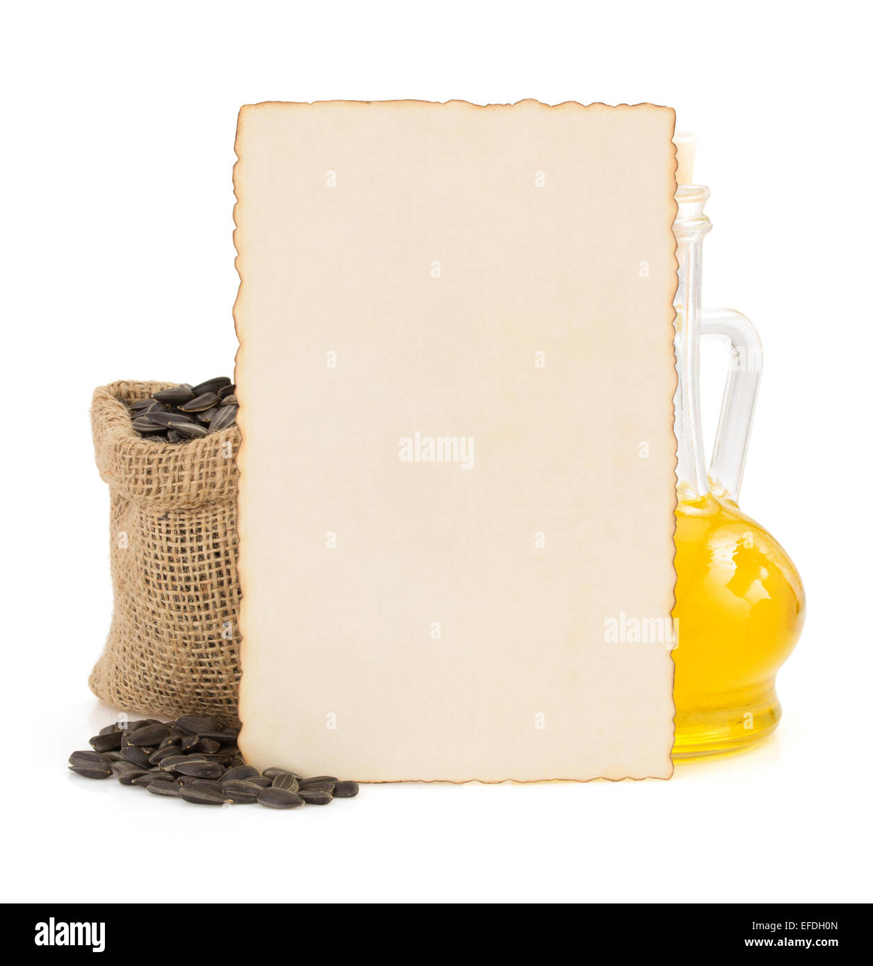 sunflower oil and seeds isolated on white background Stock Photo - Alamy