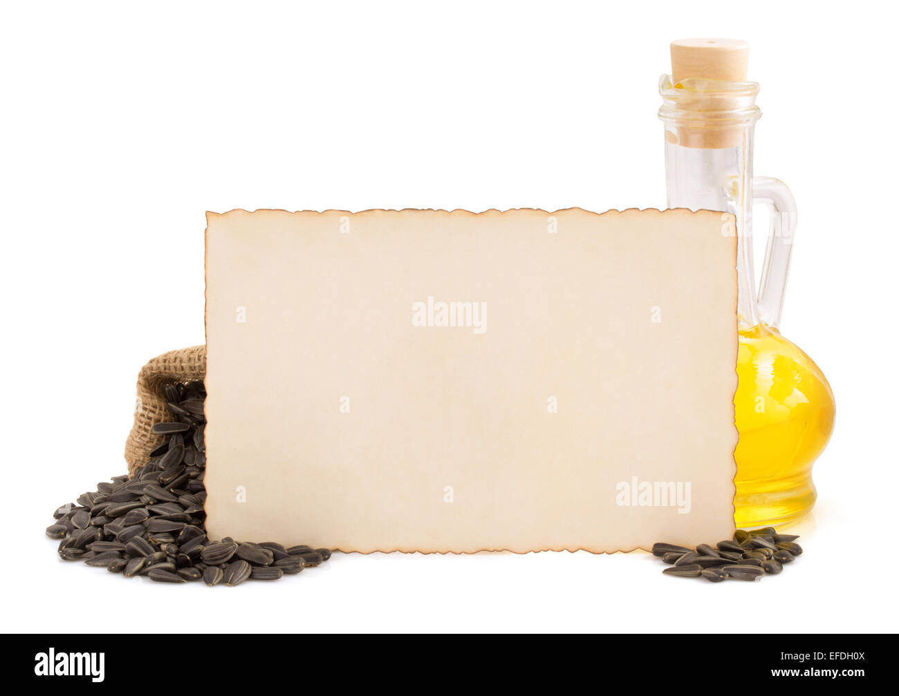sunflower oil and seeds isolated on white background Stock Photo - Alamy