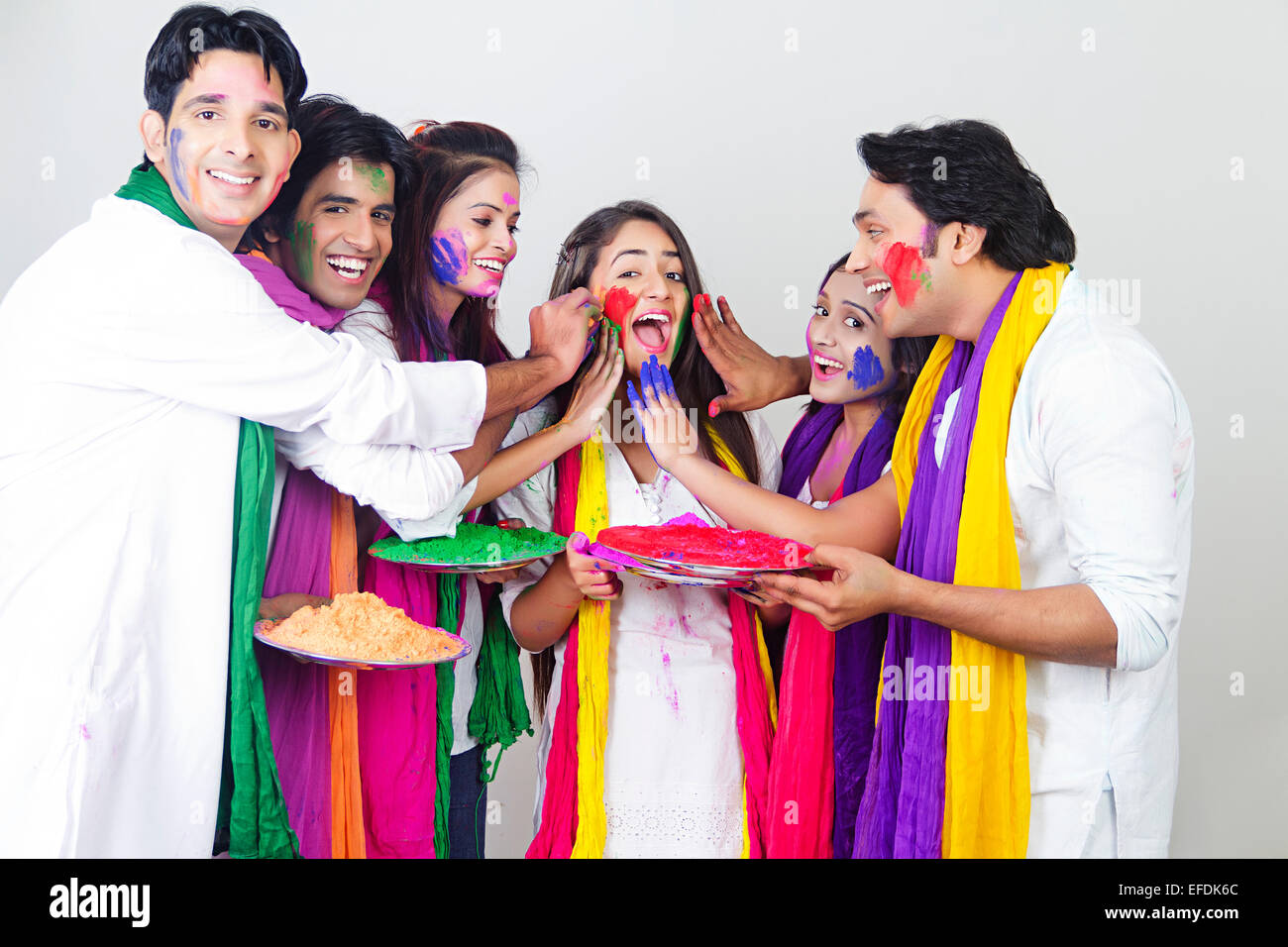 indian friends group Holi Festival enjoy Stock Photo - Alamy