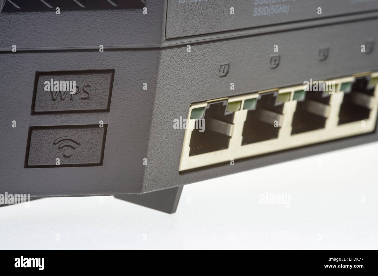 Internet gateway ports and button, close up image Stock Photo - Alamy