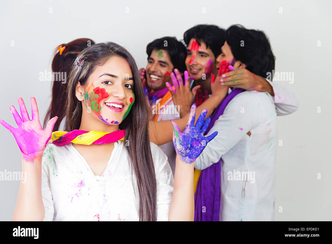 indian friends group Holi Festival enjoy Stock Photo - Alamy