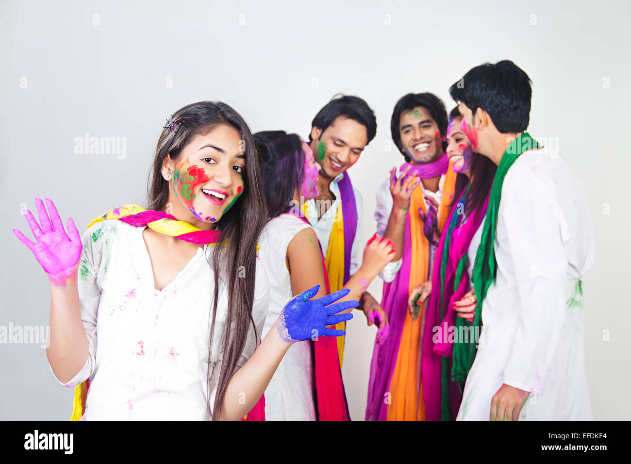 indian friends group Holi Festival enjoy Stock Photo - Alamy