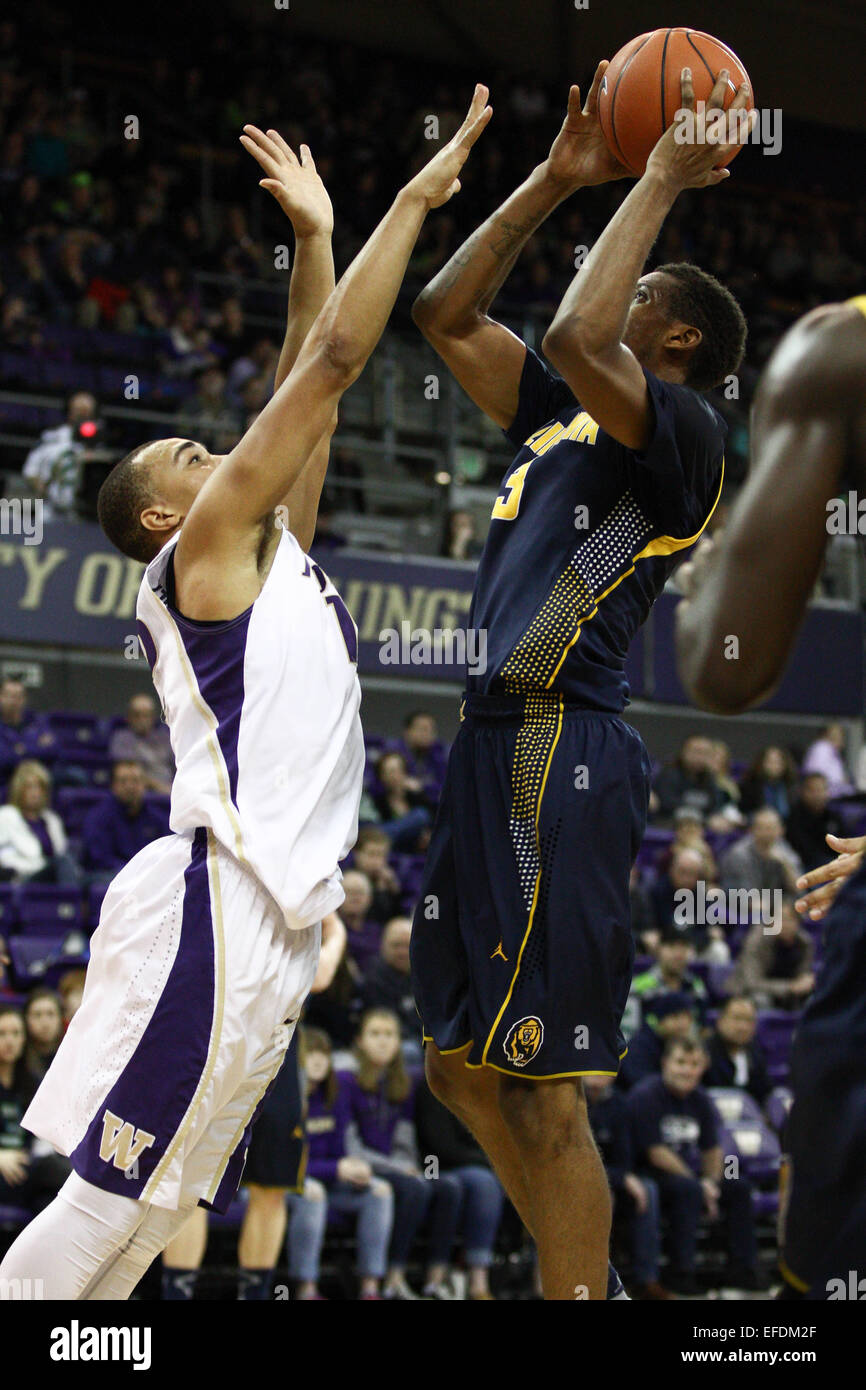 February 1, 2015: Tyrone Wallace (3) elevates over Andrew Andrews (12 ...