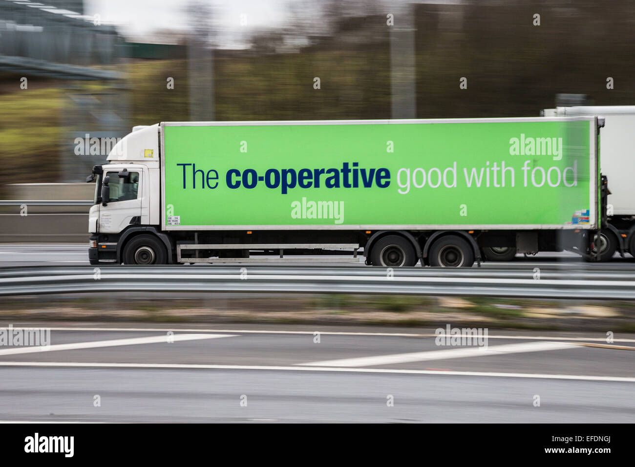 A Co-operative branded articulated lorry heading westbound on the M25 ...