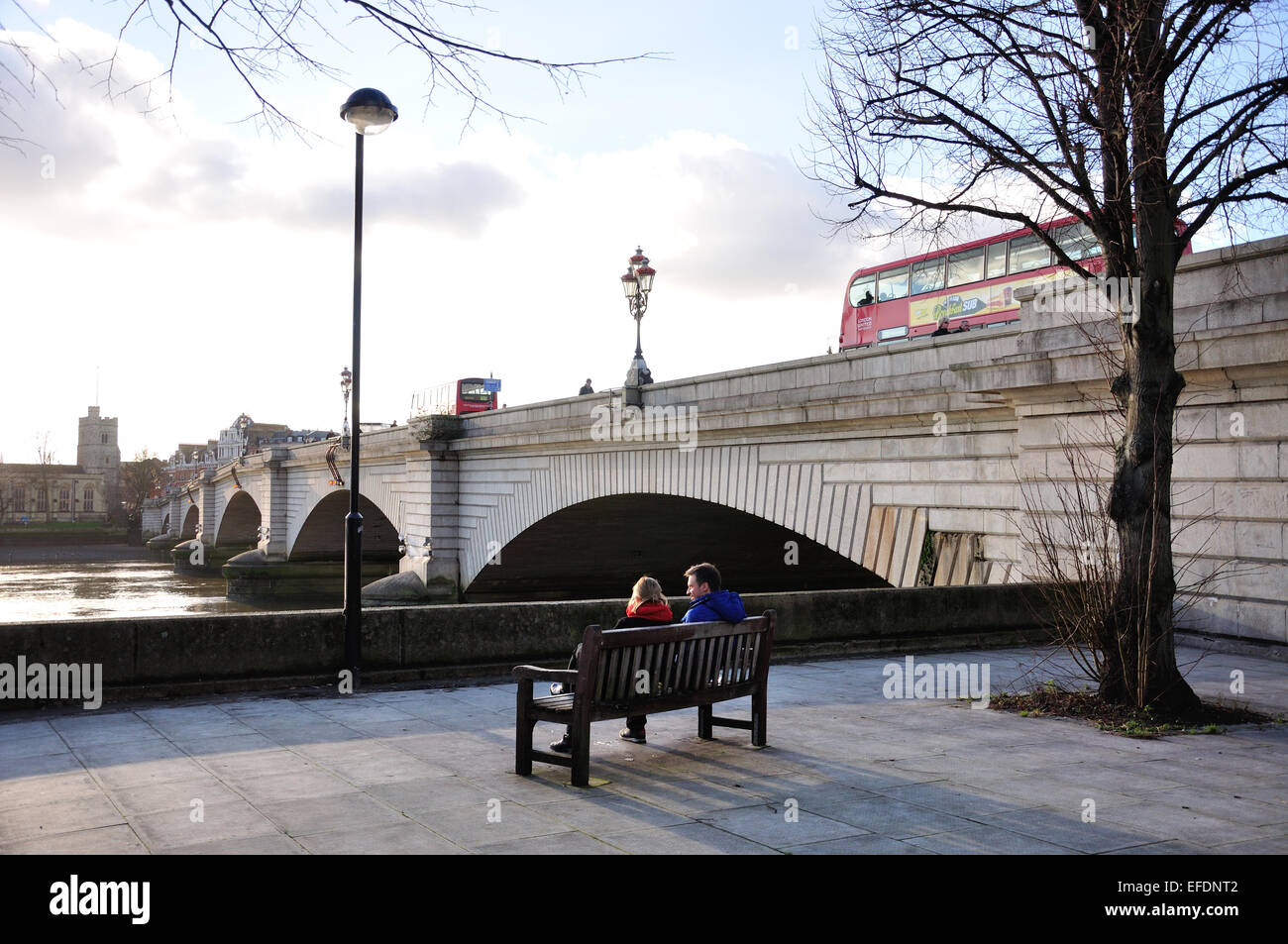 Putney Bridge and River Thames from Willow Bank riverside, Fulham ...
