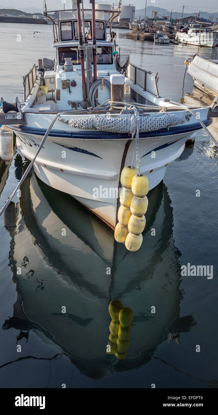 Fishing boat with reflection, Naruto Harbor, Shikoku Island, Japan ...
