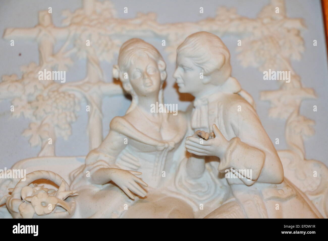 man and woman courting scene, French lovers,man and woman on bench ...
