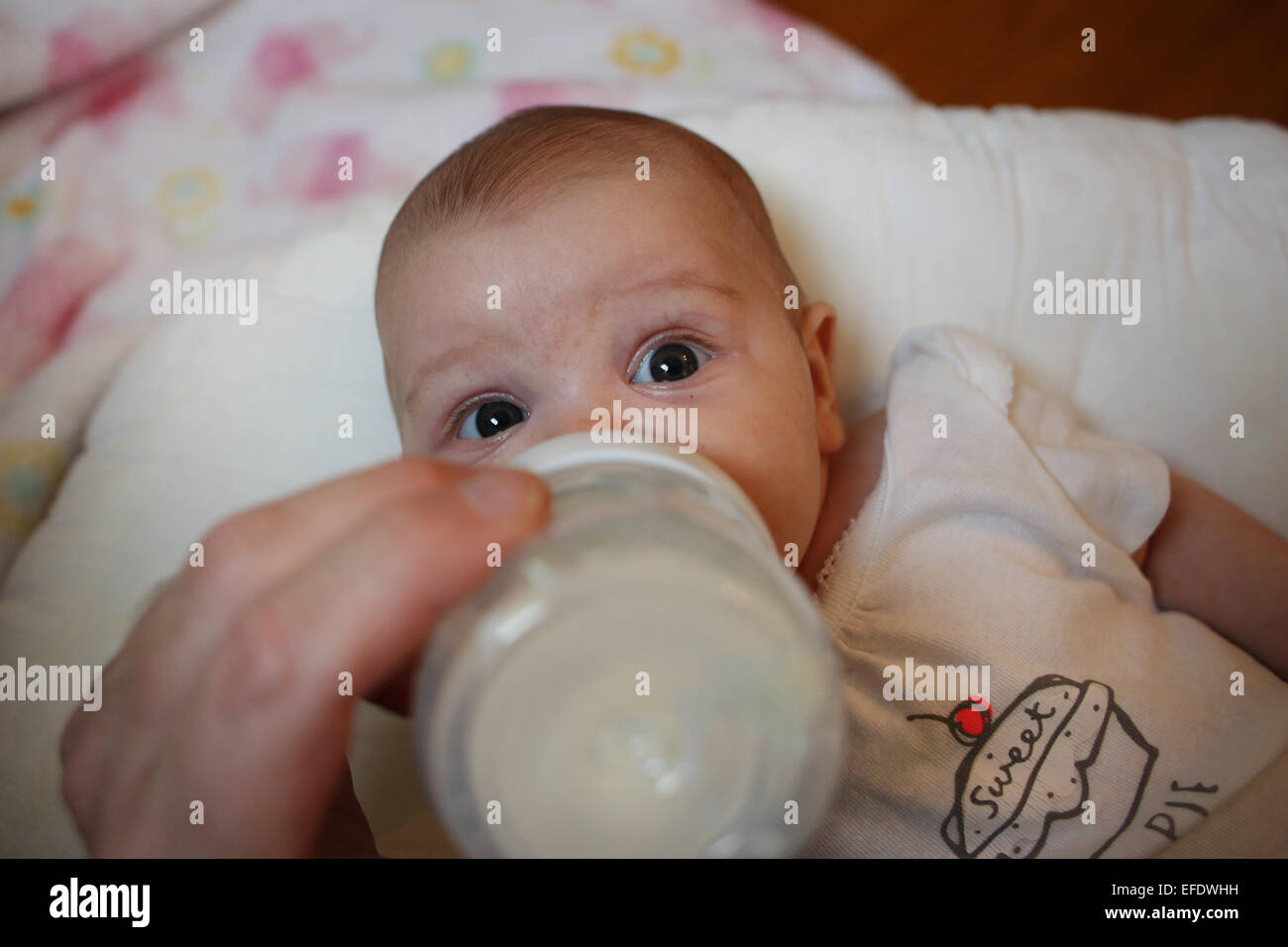 A ten week old baby girl is bottle fed by her father. Photo Tim Clayton ...