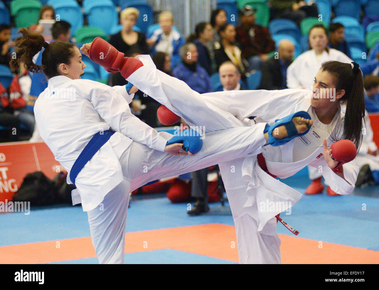 Richmond, Canada. 1st Feb, 2015. Haya Jimaa (R) competes with Marianne ...