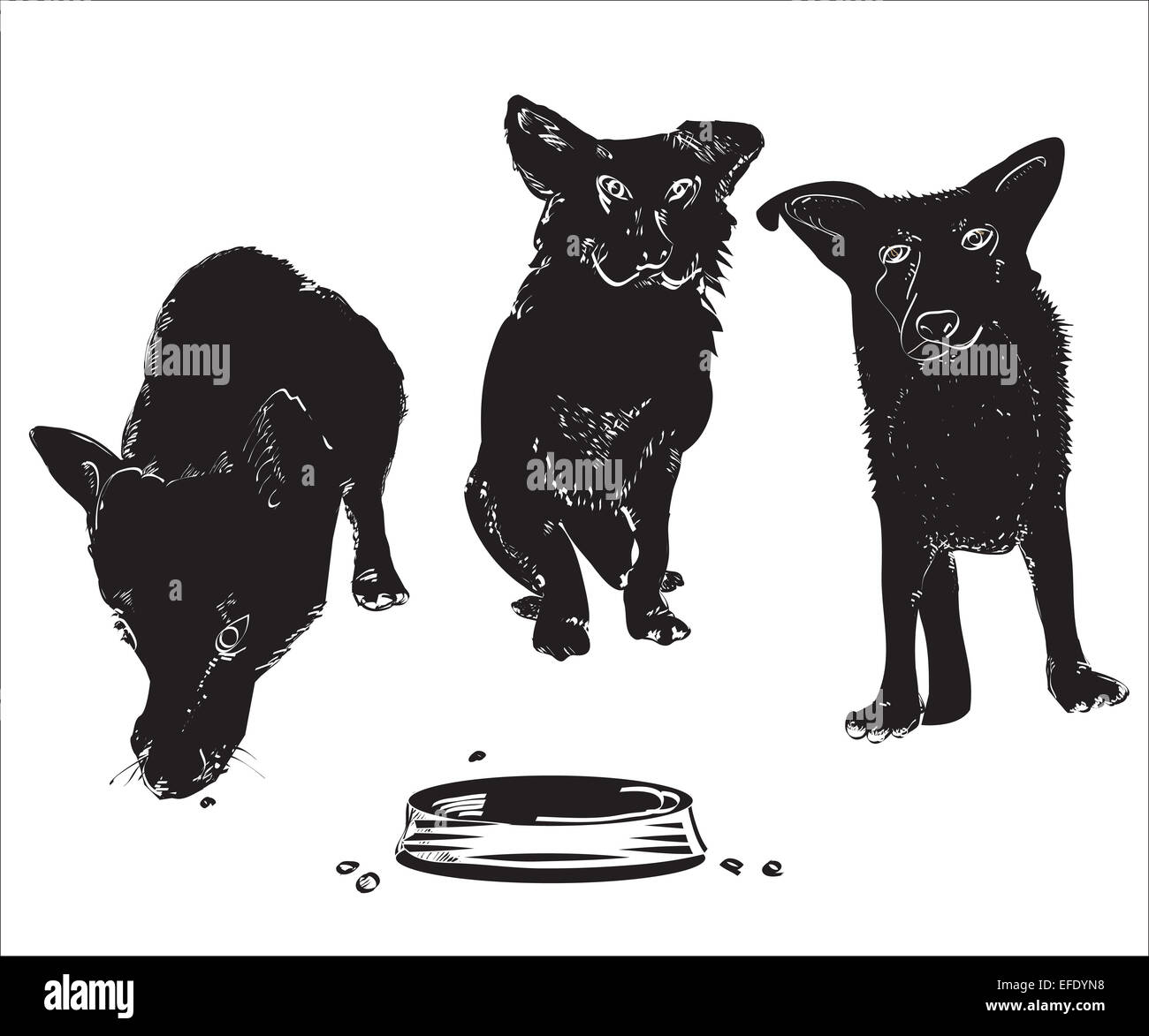 Illustration of three dogs Stock Photo - Alamy