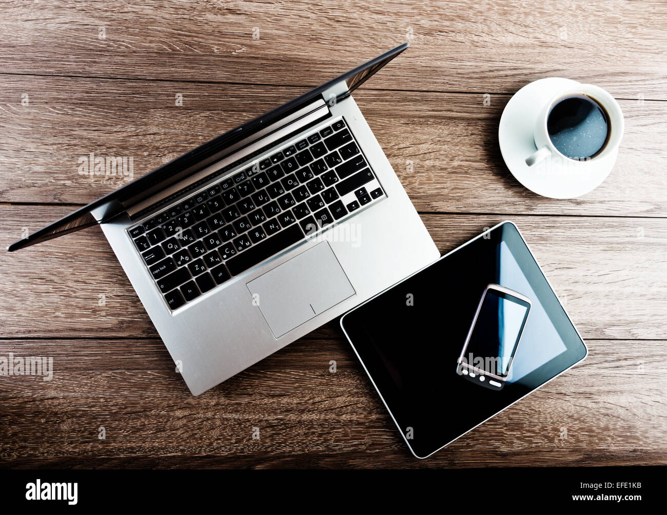 Tablet coffee notebook on desk hi-res stock photography and images - Alamy
