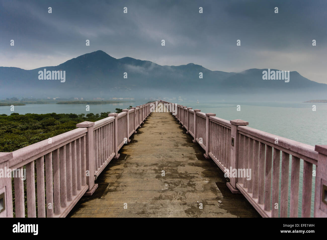 Pink Pedestrian bridge on Lantau Island, Hong Kong Stock Photo - Alamy