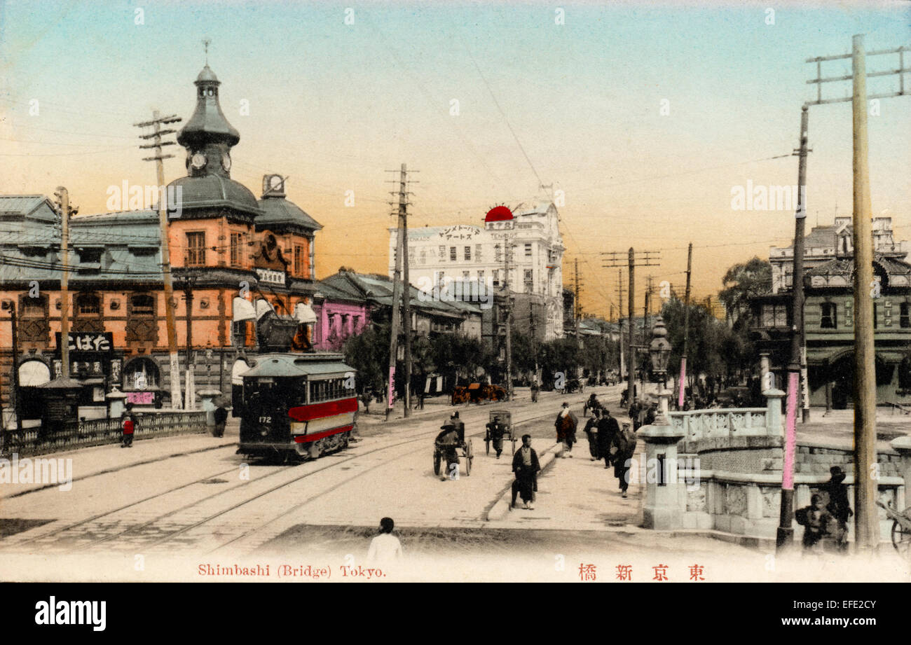 Japan, Tokyo. 1880-1910 Hand coloured photo postcard. Shimbashi Stock ...