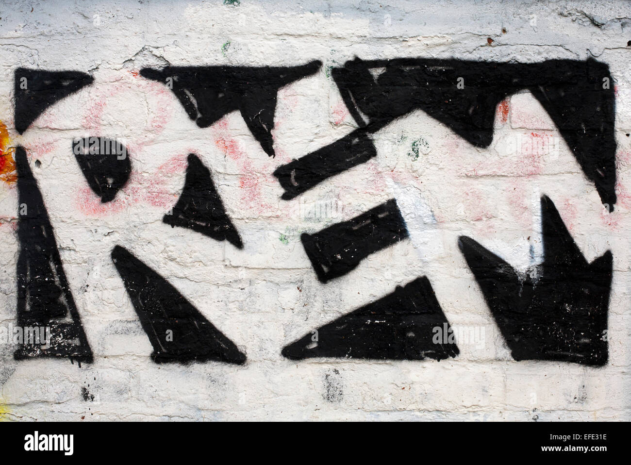 R E M graffiti made by unknown artist on the barracks wall Stock Photo ...