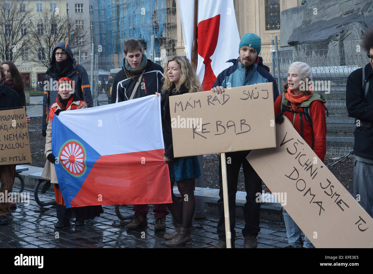 About 500 people gathered in the Old Town square of Prague and ...