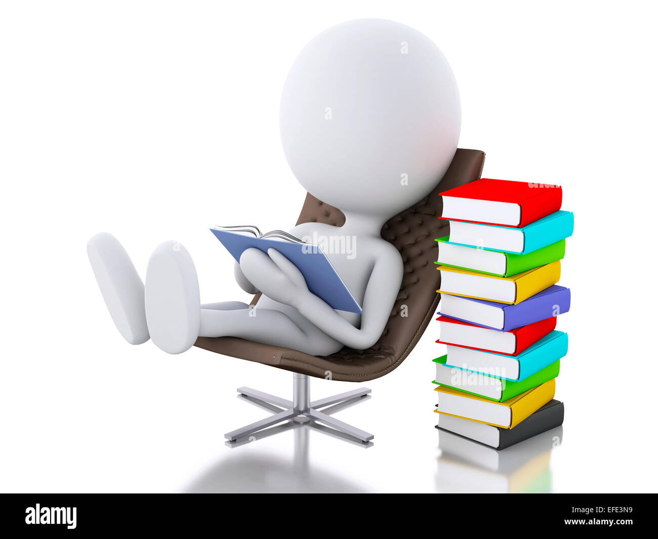 3d renderer image. White people reading a book. Isolated white ...