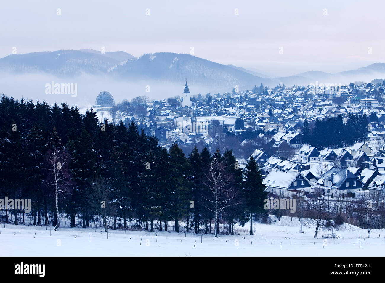 Cityscape with snow in winter, Winterberg, Sauerland, North Rhine ...