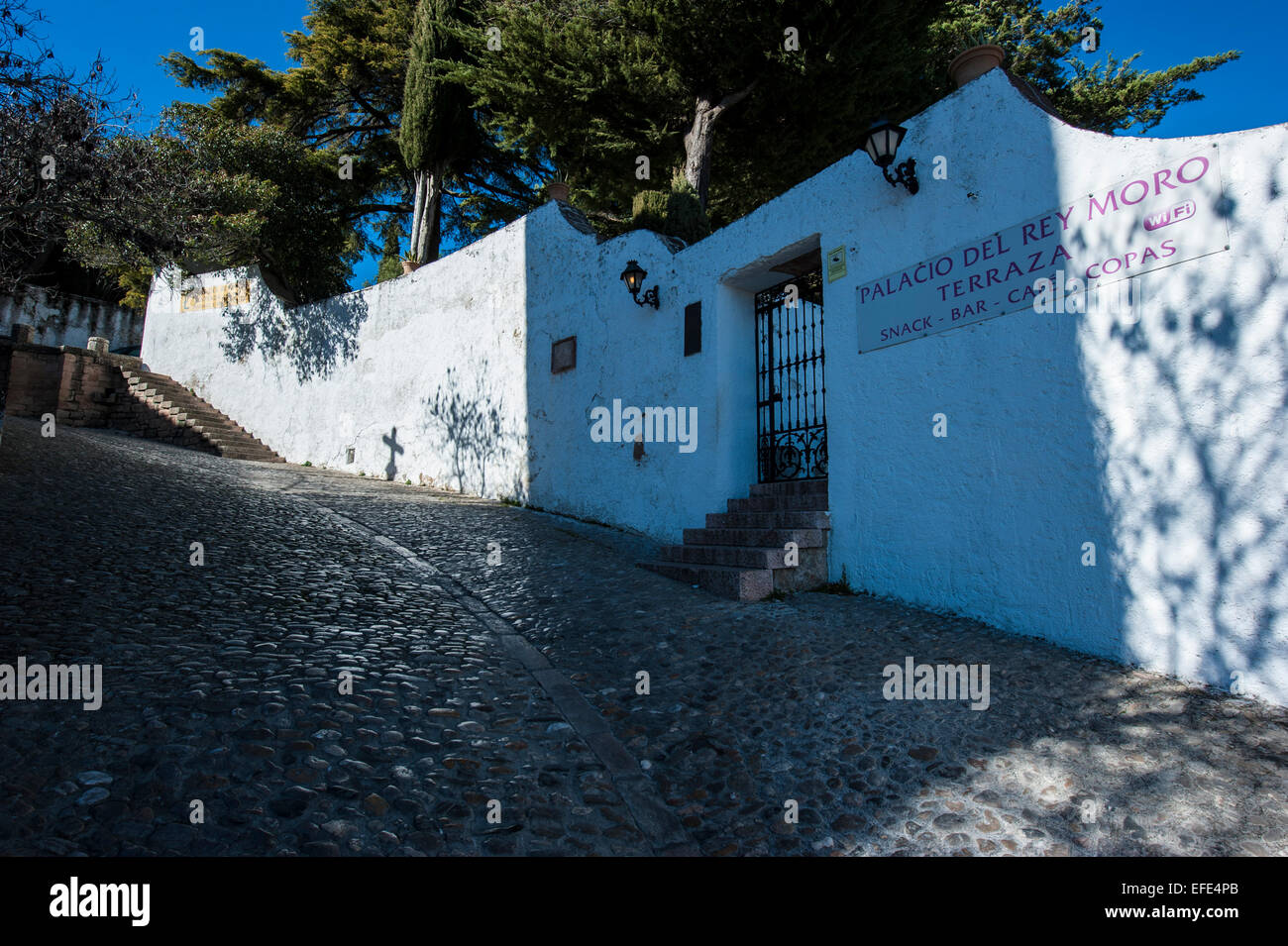 Entrance to the terrace of the Palacio del Rey Moro in Ronda, Andalusia ...