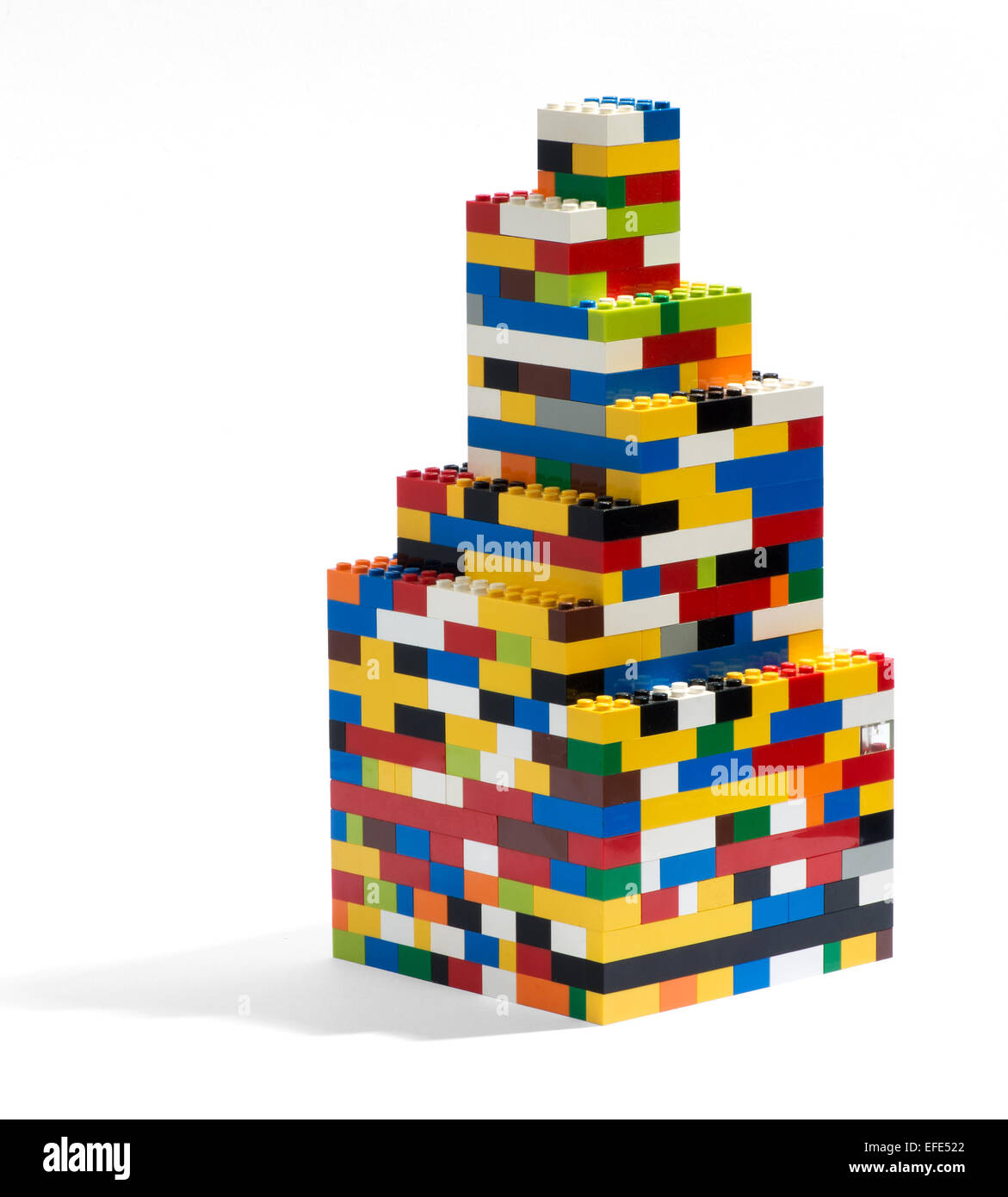 Tower built of colorful plastic building blocks Stock Photo - Alamy