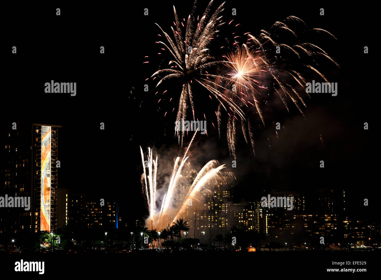 Honolulu, Hawaii, USA. 9th Jan, 2015. Fireworks display by the Hilton ...