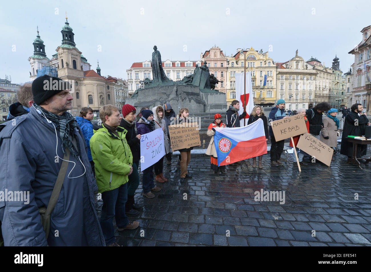 About 500 people gathered in the Old Town square of Prague and ...
