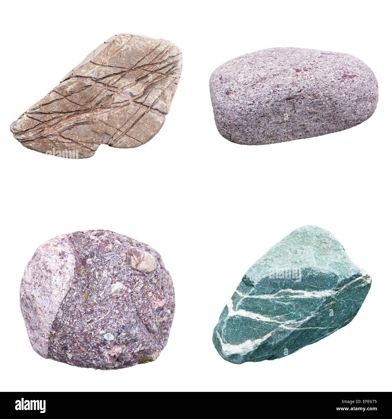 set of four minerals on a white background Stock Photo - Alamy