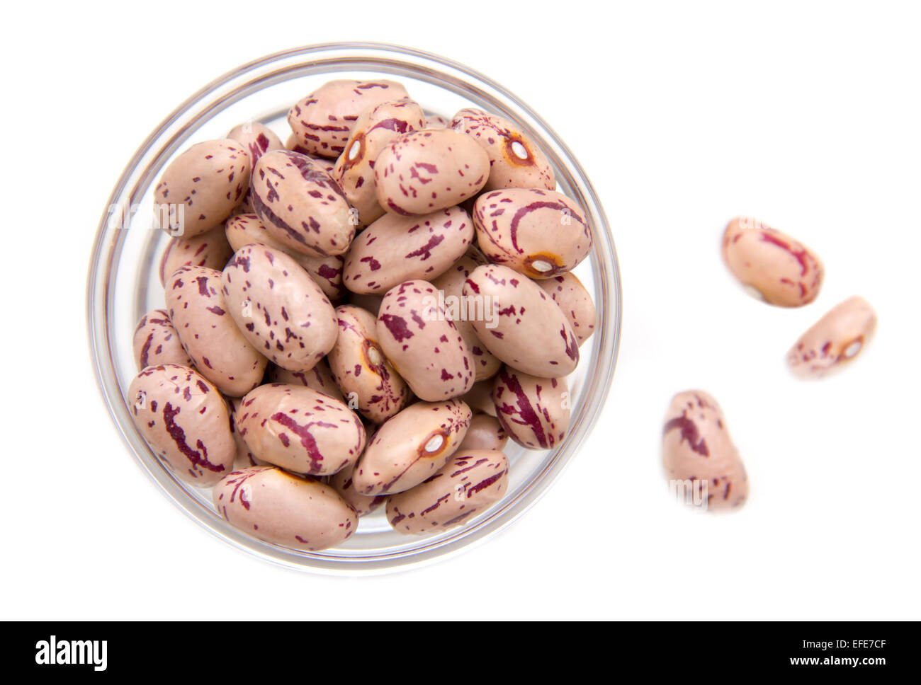 Beans in glass bowl on a white background seen from above Stock Photo ...