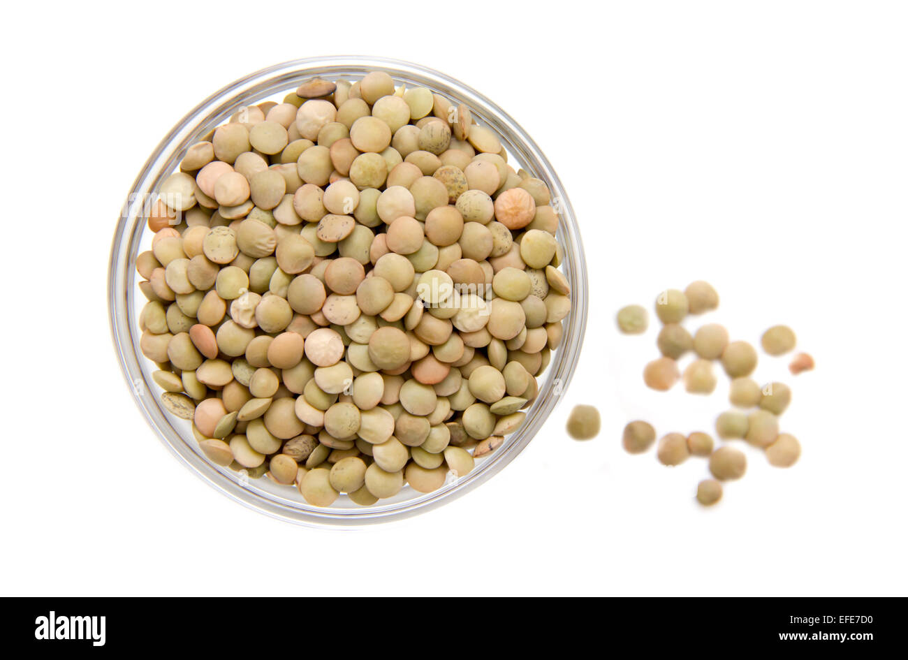 Lentils in glass bowl on white background viewed from above Stock Photo ...