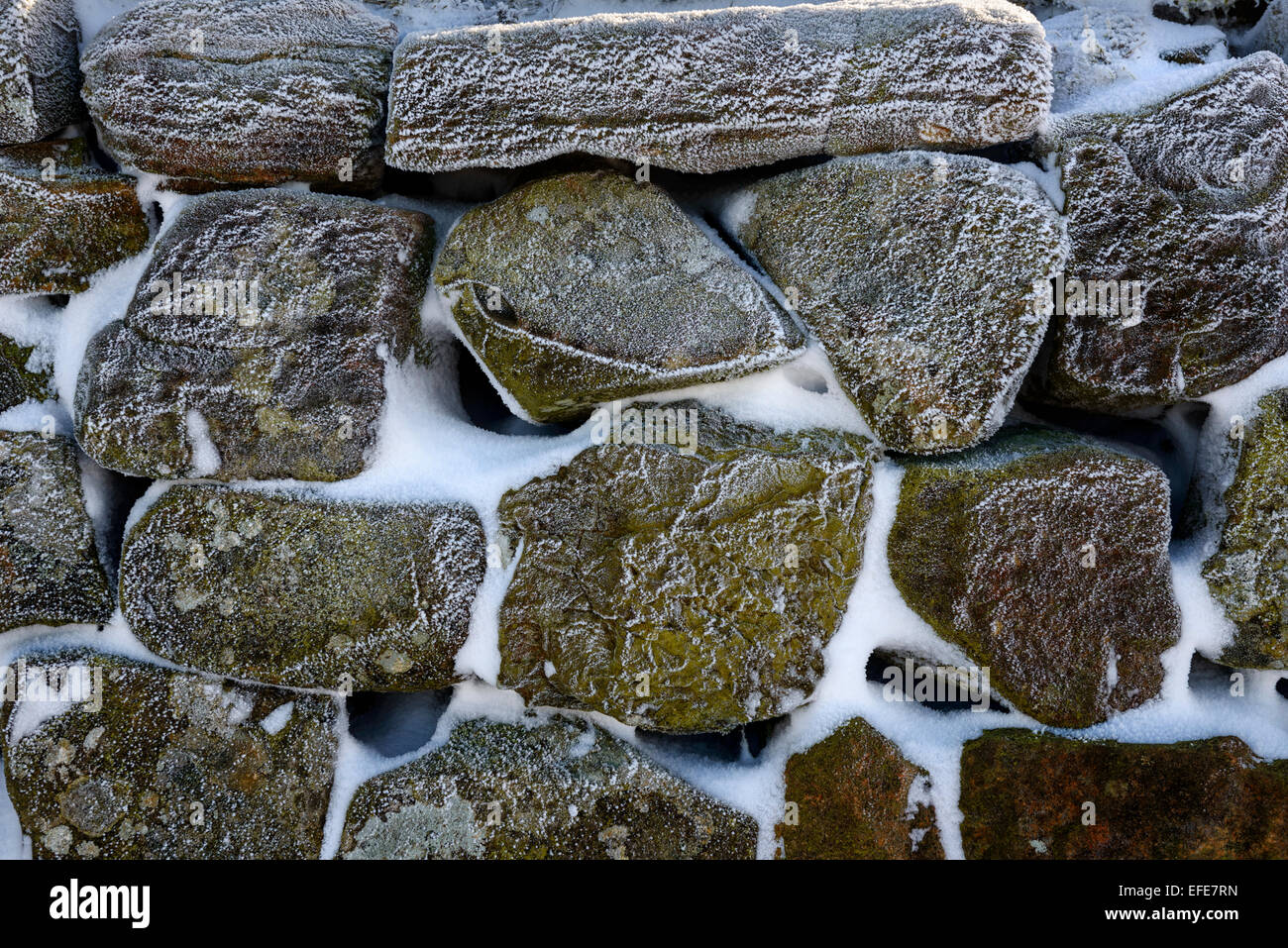 Frost encrusted stones on Hadrian's Wall Stock Photo - Alamy