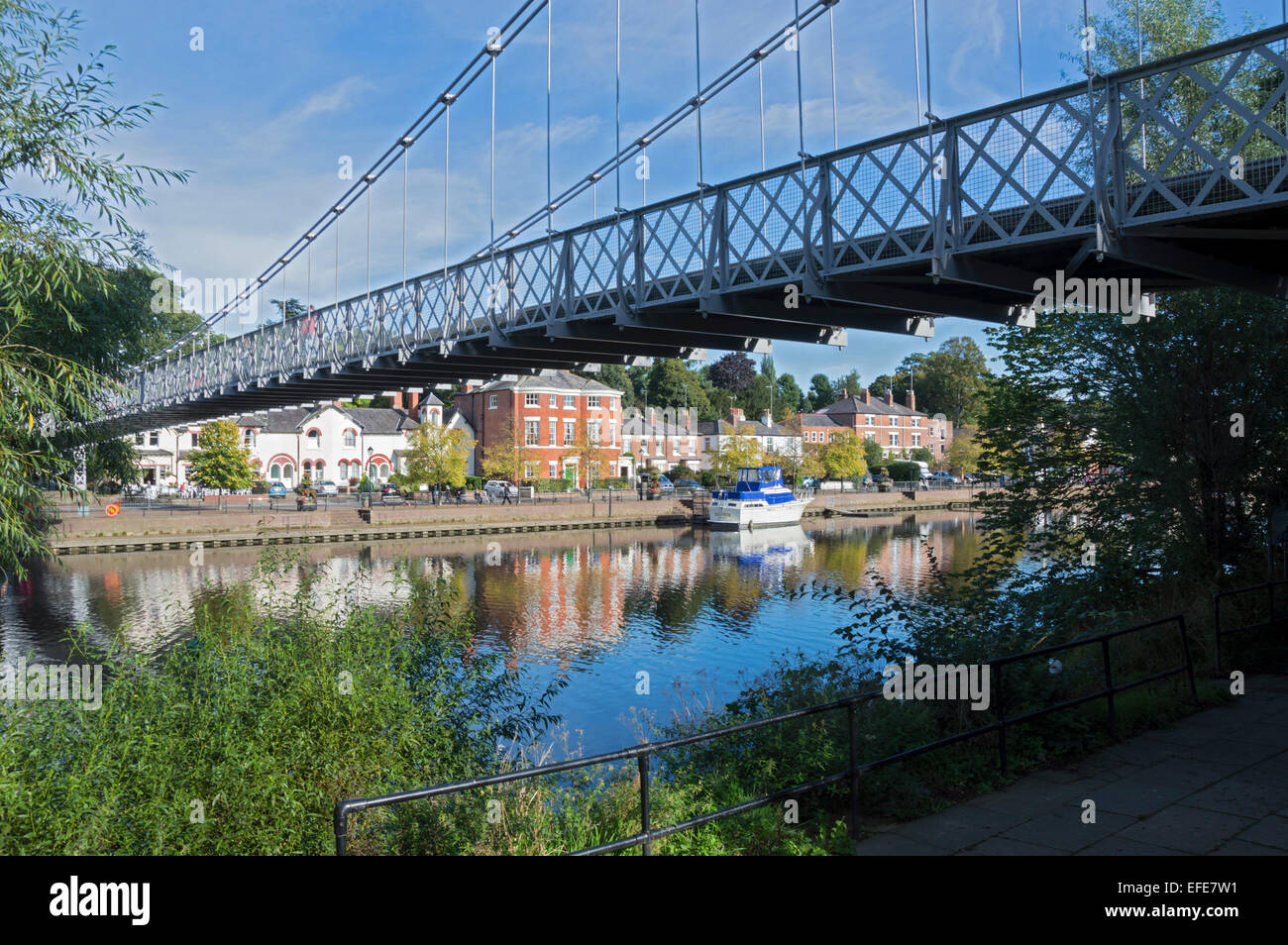River Dee suspension, bridge, autumn. colours; Chester; Cheshire; UK ...