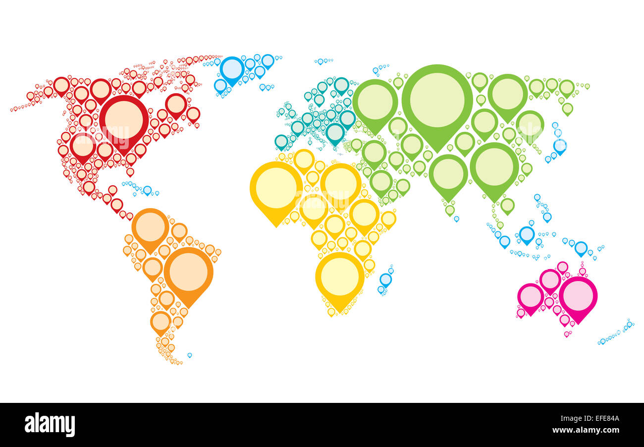 Colorful world map showing Earth with all continents Stock Photo - Alamy