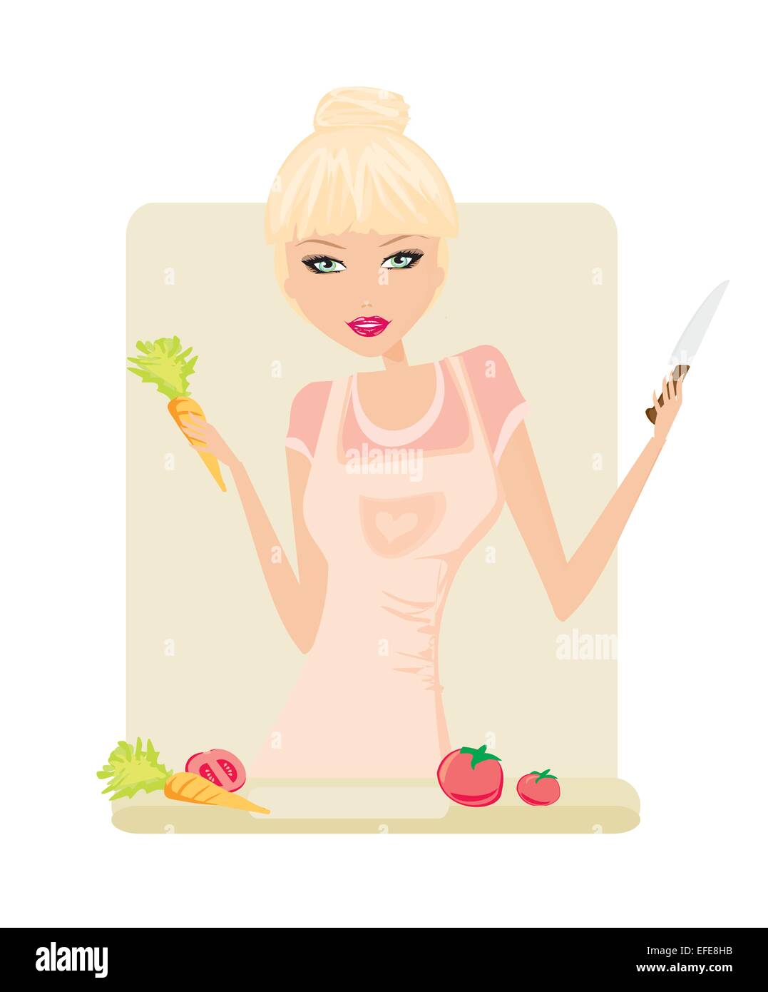 Beautiful lady cooking vegetables in kitchen Stock Vector Image & Art ...
