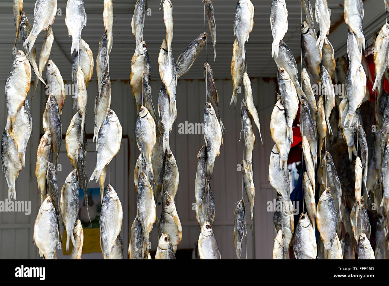 Background of the bundles of dried fish Stock Photo - Alamy