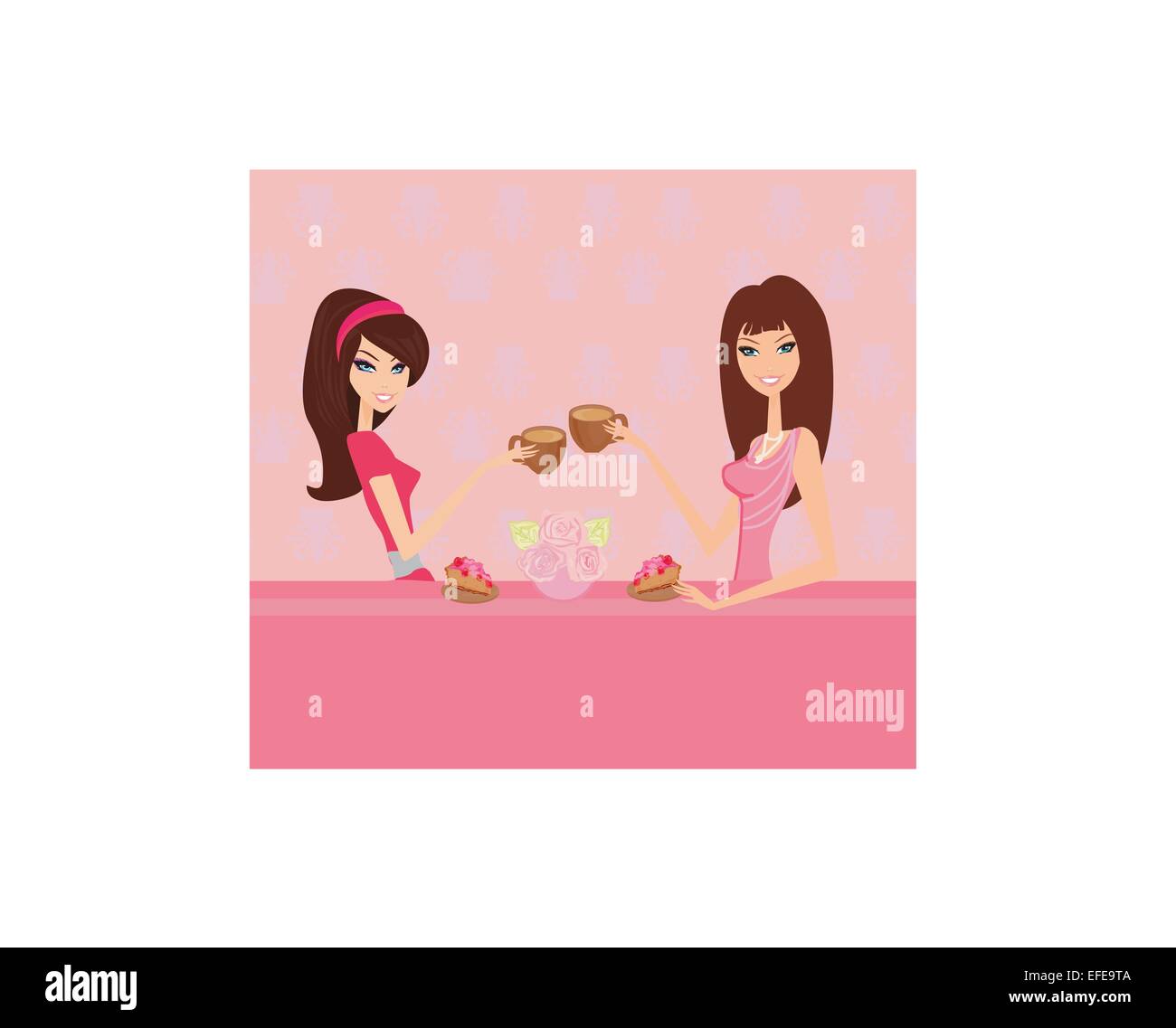 cute pretty two girls in coffee break Stock Vector Image & Art - Alamy