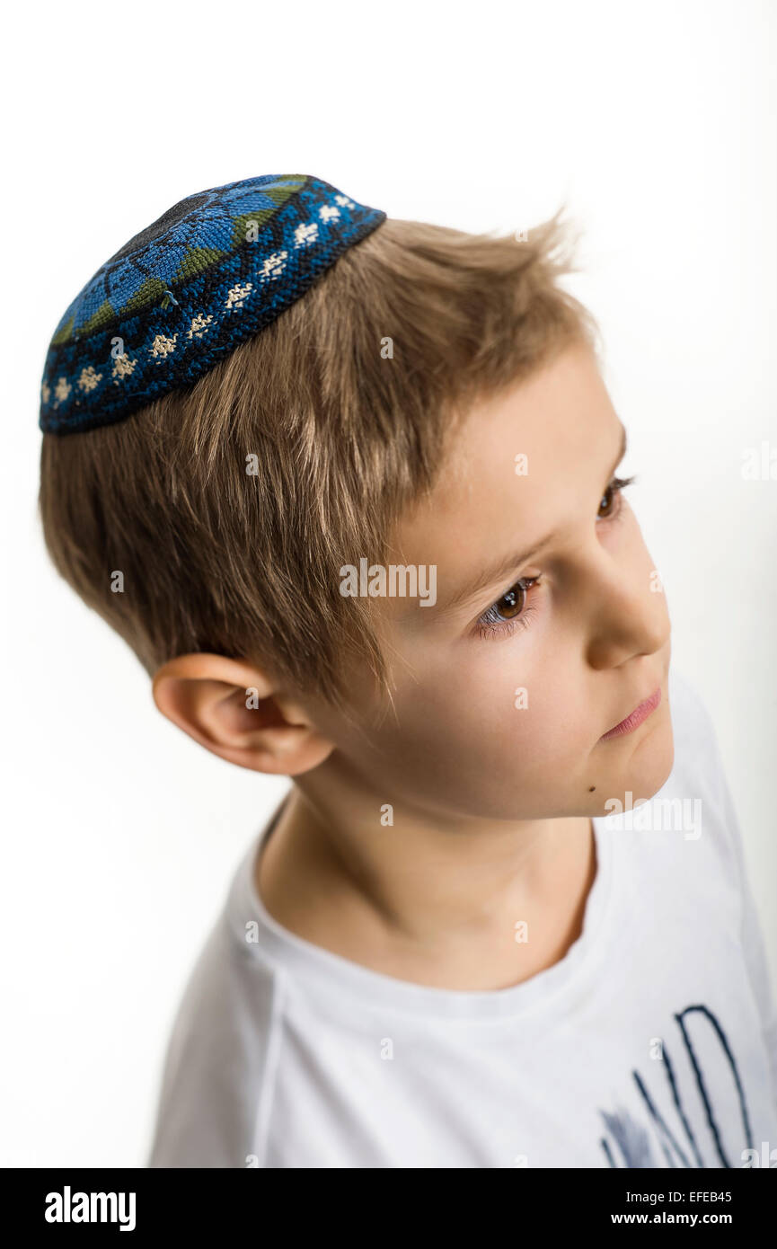 studio portrait of boy in jewish kipa Stock Photo - Alamy