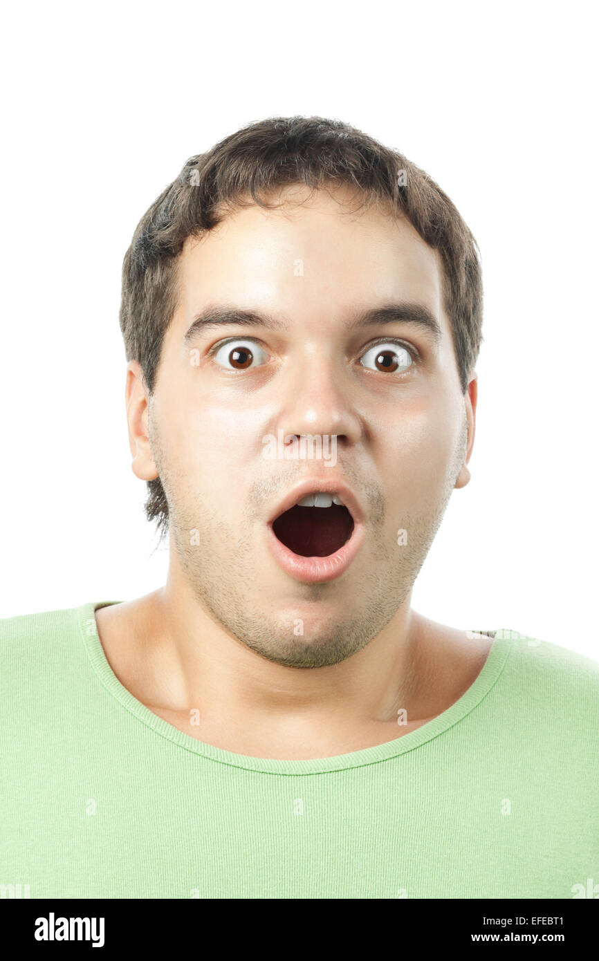 amazed young man portrait isolated on white background Stock Photo - Alamy