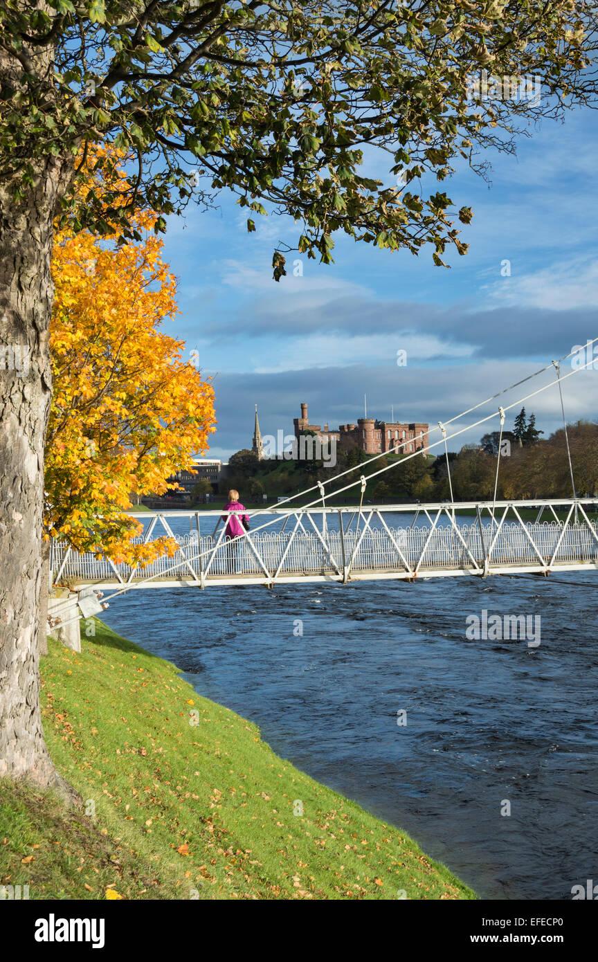 Autumn trees, Castle, River Ness, Inverness, Scotland Highland region ...