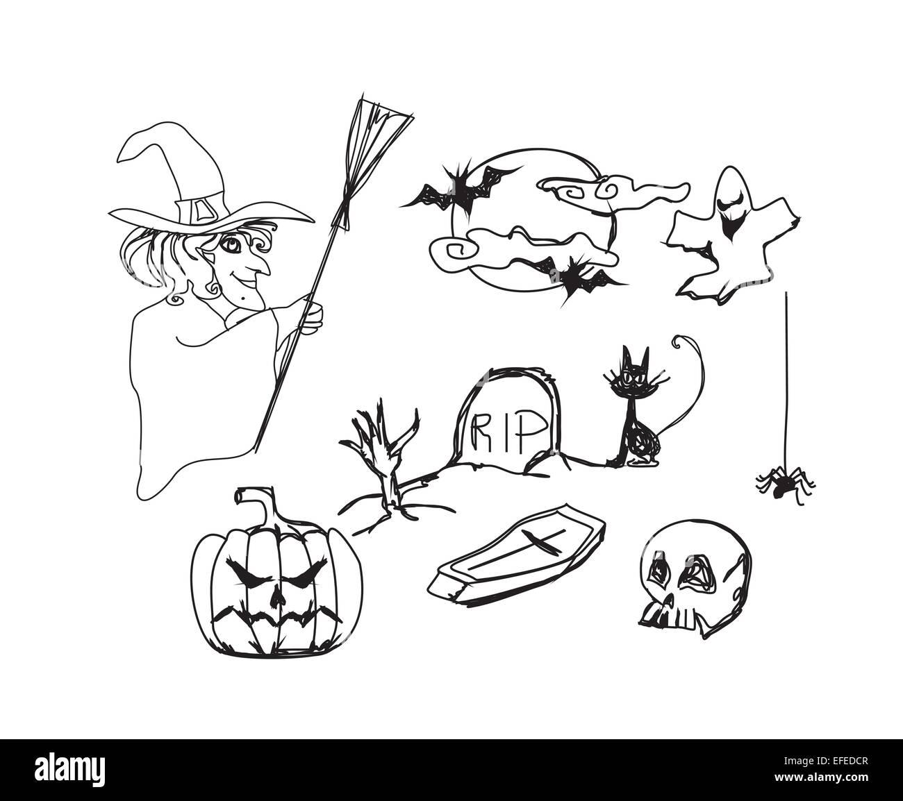 Set with halloween doodles Cut Out Stock Images & Pictures - Alamy