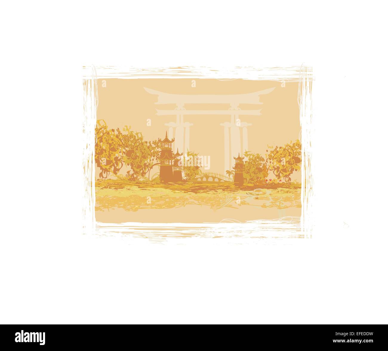 old paper with Japanese Temple on abstract Asian Landscape Stock Vector ...
