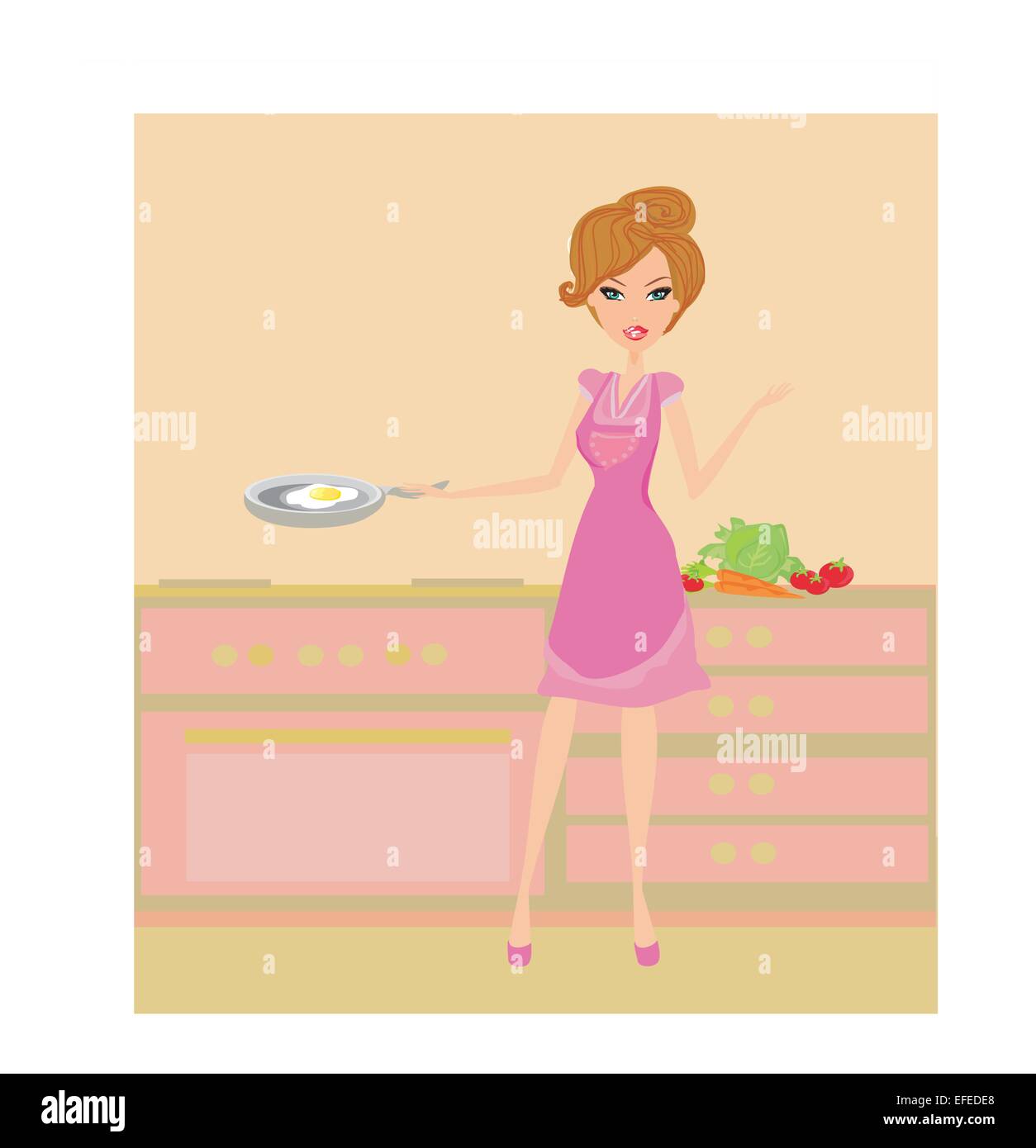 Beautiful lady cooking lunch Stock Vector Image & Art - Alamy