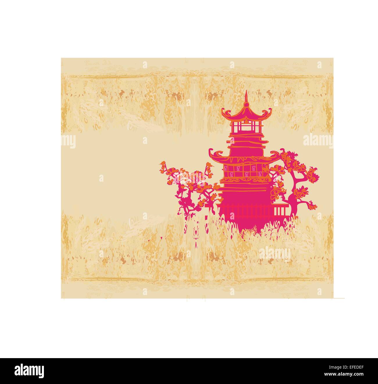 old paper with Japanese temple on abstract Asian Landscape Stock Vector ...
