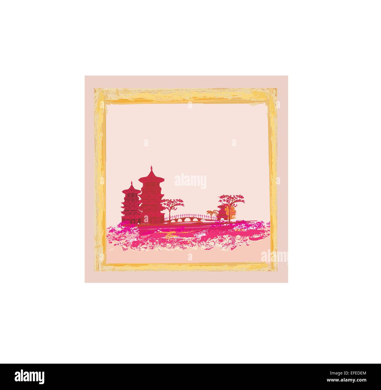 old paper with Japanese temple on abstract Asian Landscape Stock Vector ...